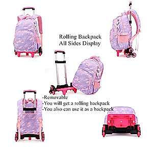 VIDOSCLA Colorful Kids Girls Elementary Trolley Backpack Rolling BookBag Wheeled Schoolbag for Teens