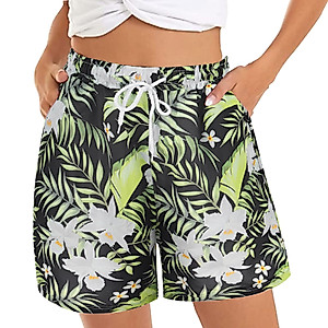 Summer Shorts for Women Casual Lightweight Comfy Elastic Waist Floral Drawstring Sports Bermuda Short with Pockets