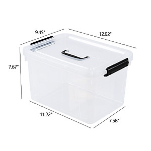 Guankan 4-Pack 10 L Plastic Storage Bin with Handle, Clear Latching Container Box