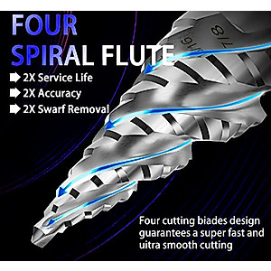 M35 Cobalt Step Drill Bit 1/8" - 1/2"（13 Sizes），Four Helical Flutes, 1/4" Hex Shank Drill.M35 Cobalt Step Drill Bit for Working Metal, Wood, Aluminum, Plastic, Great for DIYers