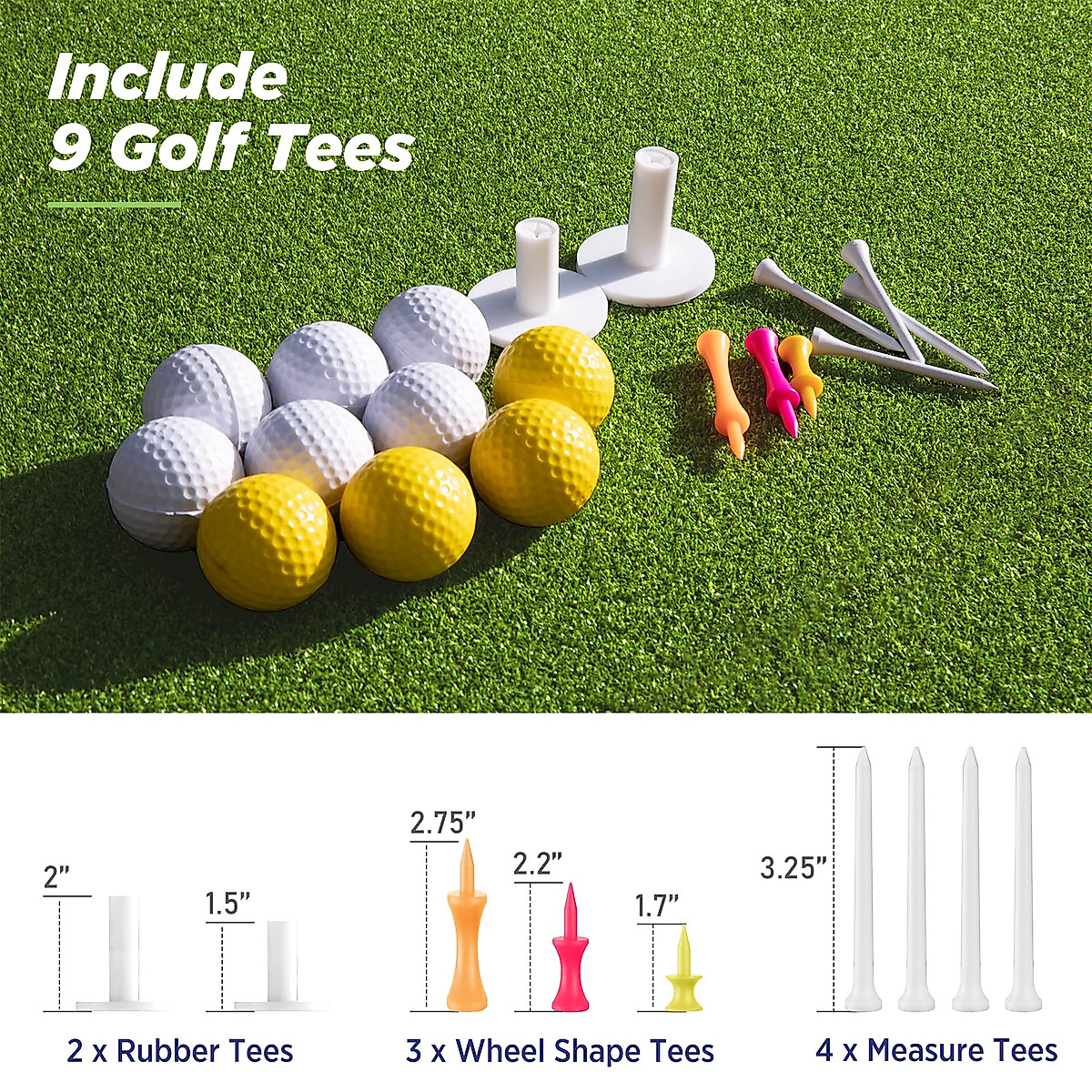 Golfguru Golf Mat, 5x4ft 21mm Artificial Turf Golf Hitting Mats Practice with 10 Golf Balls, 9 Golf Tees, Golf Hitting Practice Mat for Backyard Driving Chipping Indoor Outdoor