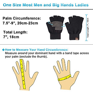 MAYLISACC Winter 2 Pair Black Fingerless Gloves with Leather Patch, Warm Knit Half Finger Gloves Stretchy for Texting Unisex