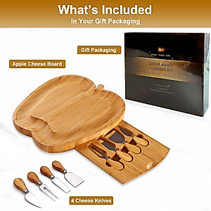 BOWEN EZ Bamboo Cheese Board with Knife Set, Large Charcuterie Boards for Kitchen Party, Apple Shaped Cheese Platter, Gift for Christmas, Housewarming, Hallows, New Years, Weddings
