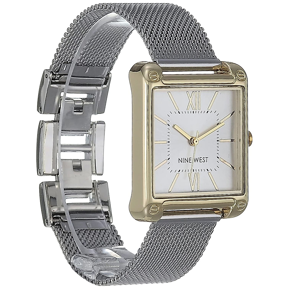 Nine West Women's Japanese Quartz Dress Watch with Stainless Steel Strap, Silver, 18 (Model: NW/2091SVTT)