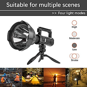 Rechargeable Spotlight, Super Bright 200000 Lumens Led Spot Lights Flashlight 8000 mAh Large Handheld Searchlight Long Lasting for Outdoor Hunting Boating Camping