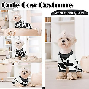DENTRUN Small Dog Winter Warm Clothes Funny Puppy Milk Cow Sweater Costumes, Small Breed Pets Dog Cat Onesies Soft Flannel Pajamas