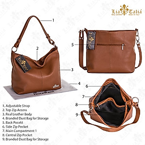 LiaTalia Womens Genuine Italian Leather Medium Size Shoulder Hobo Bag - Adjustable Long Strap Handbag - EMMY [Red]