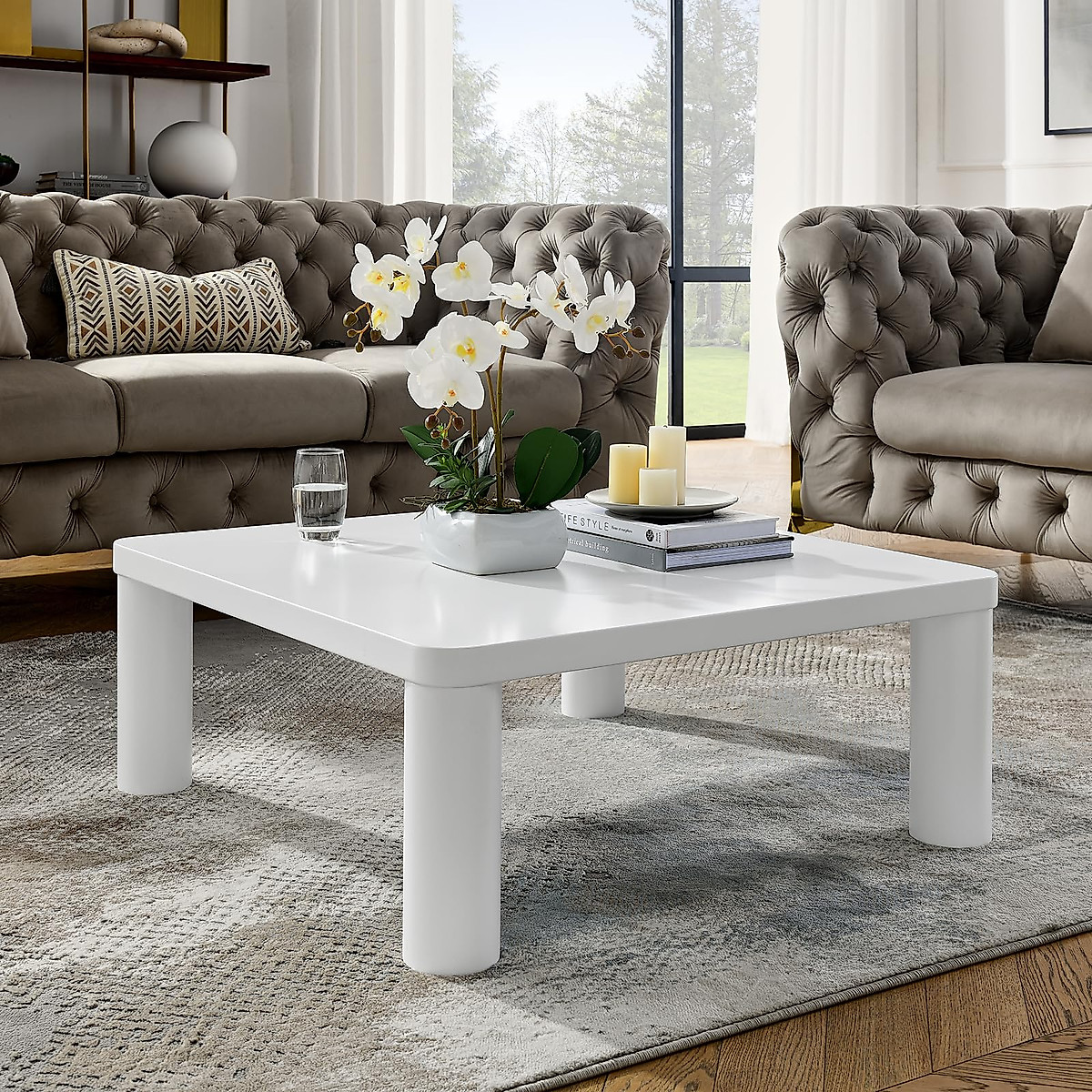 White Coffee Table, Modern Sofa Center Table, Small Square Coffee Stable, TV Stand Side End Table for Small Apartment, Living Room, Office, Home, Office
