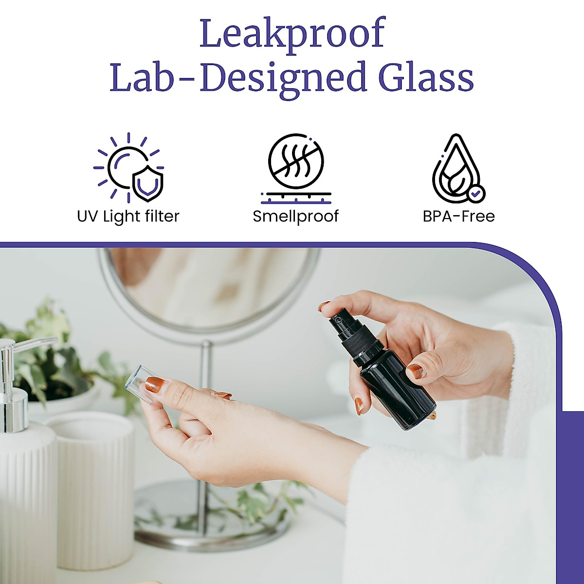 Infinity Jars Black Ultraviolet Glass Fine Mist Spray Bottle 20 Ml (.67 fl oz) Cleaning Products Refillable Containers Homemade Perfume Blends Room, Sprays Bath Beauty Hair, Screw Top Bottles