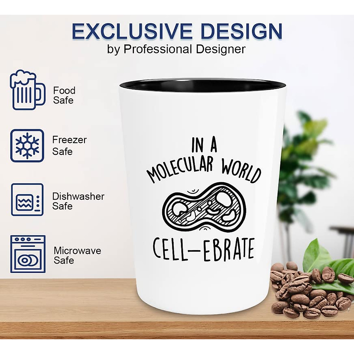 Flairy Land Biologist Shot Glass 1.5oz - In the molecular world we cell-ebrate - Scientist Naturalist Zoologist Ecologist Geneticist Organism Cells Botanist Microbiology