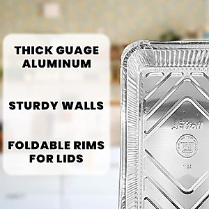 PARTY BARGAINS 4 LB Aluminum Foil Pans, 50 Pack, 12 x 8 x 1.7 Aluminum Pan for Cooking, Baking Cakes, Bread, Casserole, Roasting, Broiling, Steam Pan Set (Max 240°C)