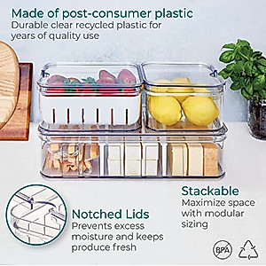 iDesign The Spruce 3-Piece Plastic Refrigerator Organizer Bin Set with Lids, Clear/White