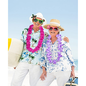 ALKNOT 36pcs Hawaiian Leis Bulk, 6 Pairs Funny Hawaiian Glasses, 12pcs Hawaiian Flower Hair Clip, Fun Summer Party Favors for Beach Wedding Birthday Party Decoration Supplies