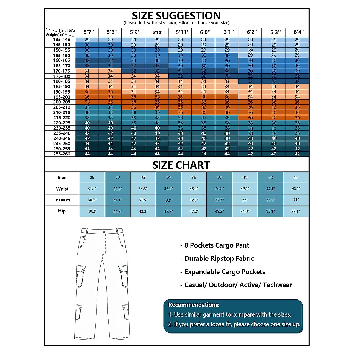 TRGPSG Men's Ripstop Wild Cargo Pants Multi-Pocket Military Army Camo Casual Work Combat Trousers 5335 Dark Camo 36