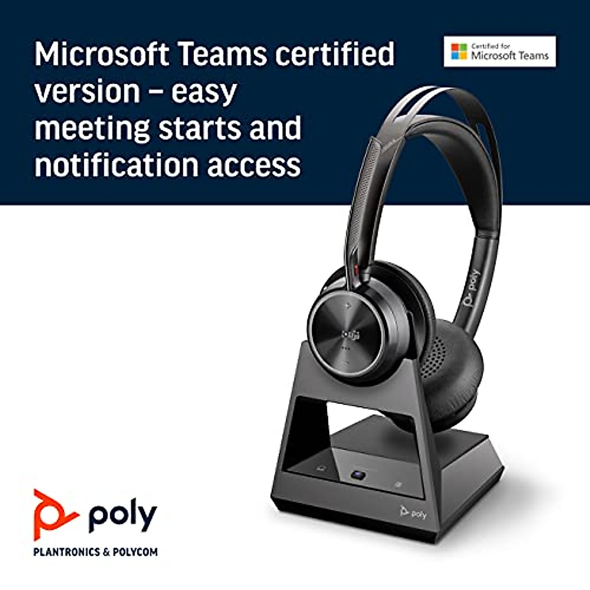 Poly - Voyager Focus 2 Office USB-A (Plantronics) - Bluetooth Stereo Headset with Boom Mic - USB-A PC/Mac/Desk Phone Compatible - Active Noise Canceling - Works with Teams (Certified), Zoom & More