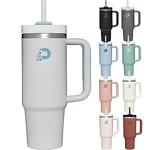 Acuewuja 30oz/890ml Tumbler With Handle, Lid, Straw And Silicone Boot Reusable Double Wall Vacuum 18/8 Stainless Steel Coffee Travel Mug Portable Insulated Beer Cup (Fog)