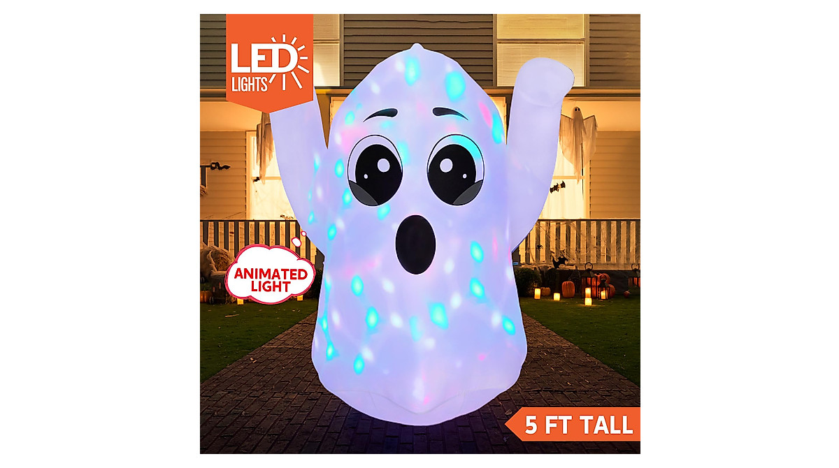 Halloween Inflatable Ghost Decor - 5 Ft with Colorful Lights