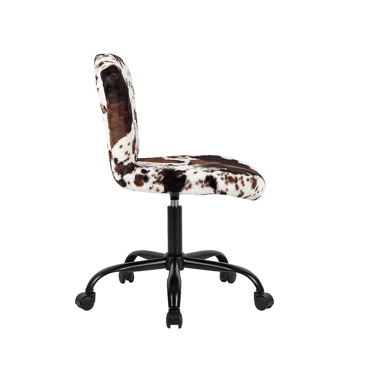 LEEJAY Brown Milk Cow Print Desk Chair for Adults, Armless Swivel Office Task Chair with Black Legs, Fluffy Faux Fur Furry Chair for Bedroom, Mid-Back Fancy Computer Chair, 17.3"x19.3" Seat
