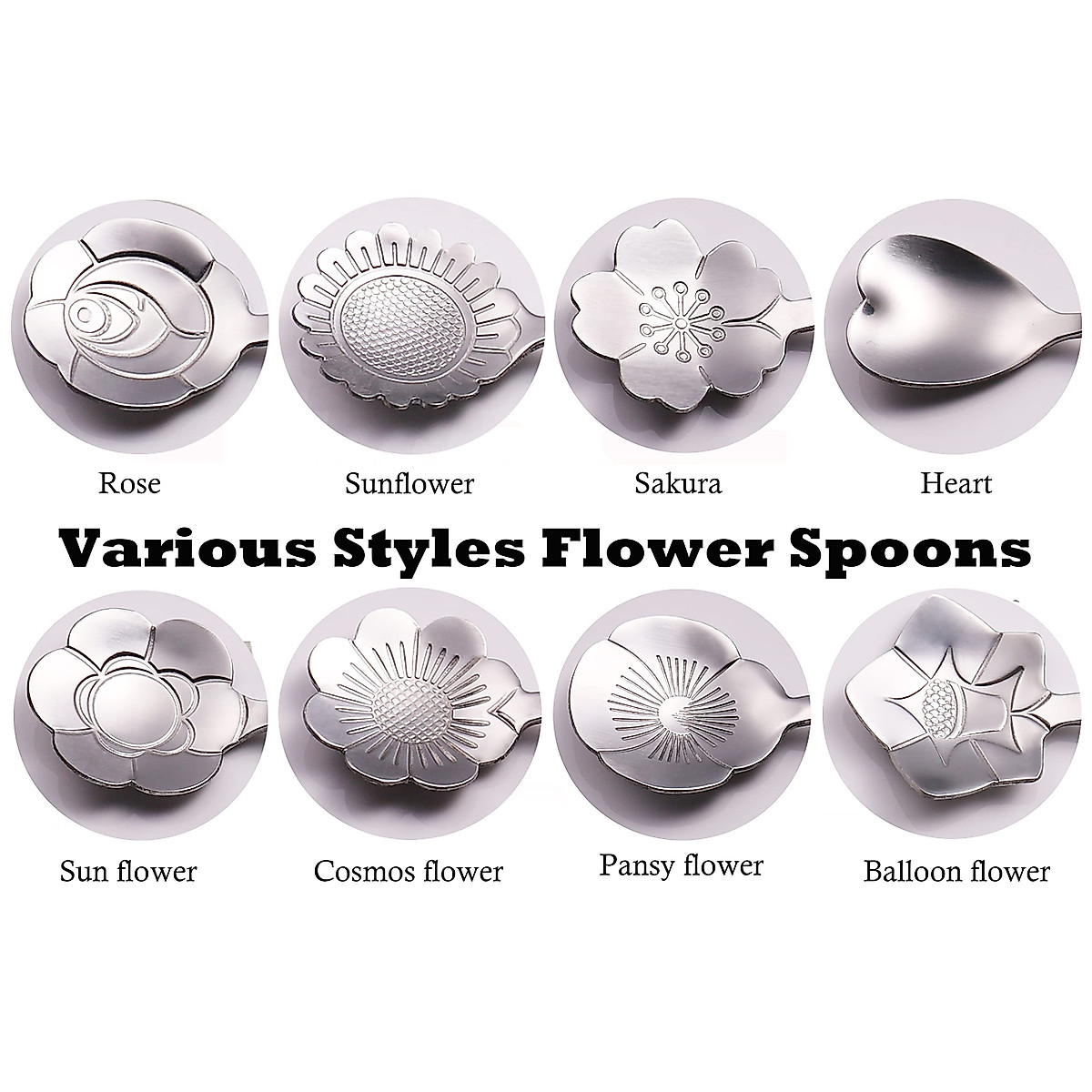 9 Pcs Flower Spoon Coffee Teaspoon Set, ESRISE Stainless Steel Tea Spoon essert Spoon, Cute Demitasse Scoop for Stirring Drink Mixing Milkshake Jam (Silver)