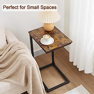 AMHANCIBLE C Shaped End Table, Slide Under Couch Table for Sofa, TV Tray Snack Table, Small Side Table for Small Space, Living Room, Brown HET02CBR1