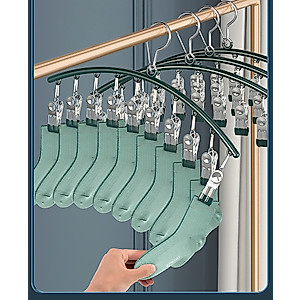 YIKANGHENG Clothes Hanger with Clips, Stainless Steel Green Organzer Hanger With 6 Clips, Used for Hanging Socks, Small Clothes, Hats, Towels and Gloves (6 Clips, Green)