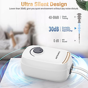 MoonOrange 3W Aquarium Air Pump, Adjustable Aquarium Aerator with 2-Outlet, Super-Powerful & Quiet Oxygen Pump for Fish Tanks up to 100 Gallon with Full Accessories.(Upgrade Noise-Reduce)