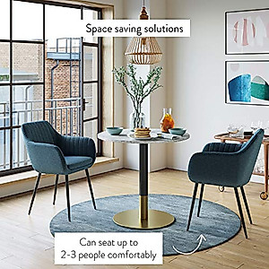 Nathan James Bistro Lucy Small Mid-Century Modern Kitchen or Dining Table with Faux Carrara Marble Top and Brushed Metal Pedestal Base, Black/Gold 31D x 31.5W x 29H in