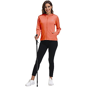MoFiz Horse Riding Shirts for Women Long Sleeve UV Protection Hoodie Zip-up Biking Shirt Orange S
