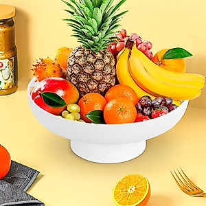 tchrules Fruit Bowl, Plastic Fruit Bowl for Kitchen Counter, White Fruit Basket with Draining Holes, Decor Centerpiece for Kitchen Counter or Dining Room Tables