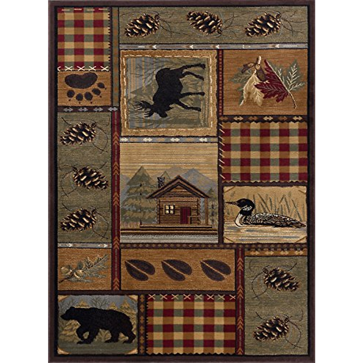 Homespun Cabin Multi-Color Large Area Rugs 9x12 for Living Room & Bedroom - Cabin, Lodge and Farmhouse Style Rustic Indoor Carpet