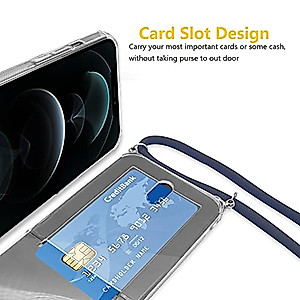 Fsoole Clear Crossbody Wallet Case Women with Credit Card Holder Slot (for iPhone 12 Pro Max) - Dark Blue Lanyard