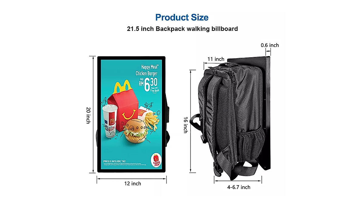 Portable 21.5-inch LCD Backpack for Mobile Video Advertising