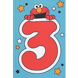 Happy Birthday Greeting Card for Third Birthday (Age 3 - 3rd) Featuring Elmo and Fun Star Design - Elmo Thinks You're Super Nice and Fun to Be with, Too! Elmo Loves You Lots and Lots and Brings This Wish To You!
