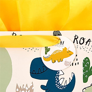 SUNCOLOR 13" Large Gift Bag with Tissue Paper for Kids (Dinosaurs)