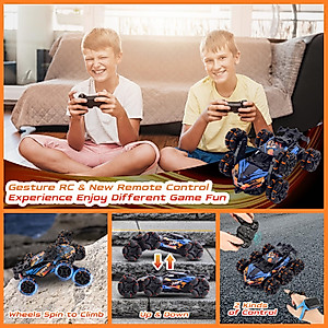 Gesture Sensing Rc Stunt Car With Light & Music, 2.4GHz Drift Stunt Remote Control Cars, 6WD Double Sided 360° Rotating Transform Off Road RC Stunt Car, Toy Car for 6-12 Year Old Boys & Girls