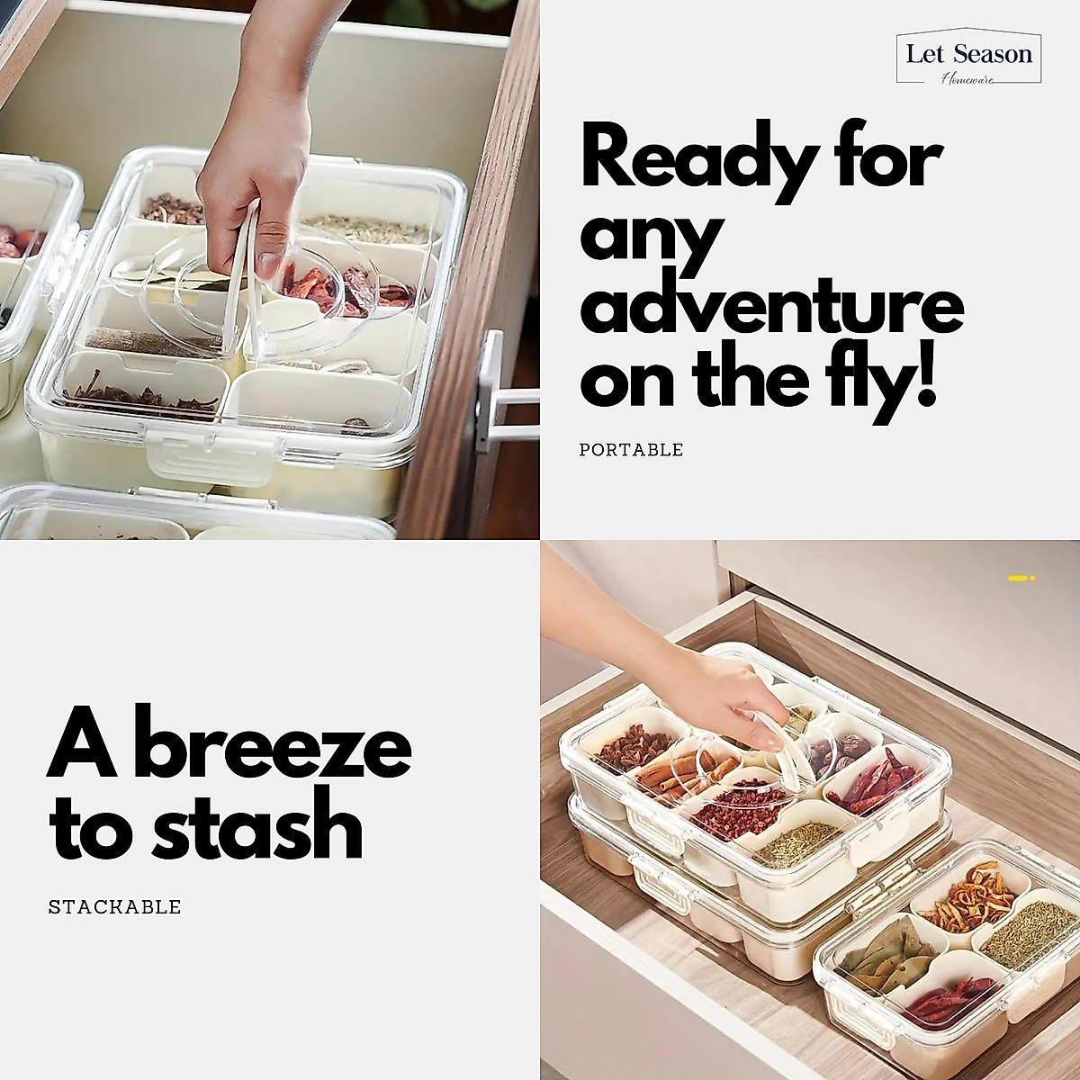 Divided Serving Tray with Lid & Handle - Portable Snackle Box Charcuterie Container for Snack Platters - 8 Compartments Snack Boxes for Candy, Fruits, Nuts - Perfect for Party, Entertaining