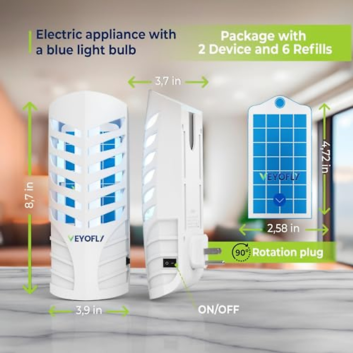 VEYOFLY Indoor Flying Insect Trap - Plug-in Fruit Fly, Gnat and Mosquito Trap With Refills - Odorless Bug Light for Home
