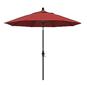California Umbrella 9' Round Aluminum Market Umbrella, Crank Lift, Collar Tilt, Bronze Pole, Red Olefin