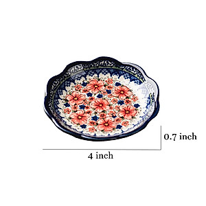 Sizikato 4pcs Porcelain Appetizer Plate, 4-Inch Snack Plate Sauce Dipping Saucer, Exotic Flower Pattern