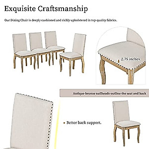 SIYAHOME Table & Chair, Farmhouse Round Extendable 4 Upholstered Chairs, Furniture Dining Room (Natural Wood Wash), 5-Piece Table Set