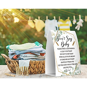 Don't Say Baby Set - One 5x7 Sign and 50 Mini Clothespins, Baby Shower Games, Baby Shower Decoration, Gender Neutral Baby Shower - MsJb010