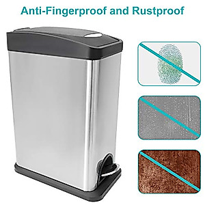 CTETC Slim Small Trash Can with Lid Soft Close and Removable Inner Wastebasket, Rectangular Narrow Stainless Steel Trash Can for Bathroom Bedroom Office, Anti-Fingerprint Brushed Finish, 2.1Gal/8L