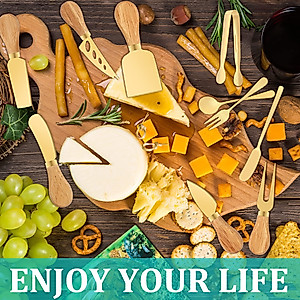 Cheese Knife Set Gold Charcuterie Board Accessories Wooden, Serving Utensils Wood Handle Butter Spreader Knives Kit With Mini Tongs, Spoon, Fork, Flags Markers, Honey Dipper And Food Picks (25 Pieces)