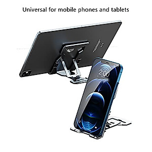 Cell Phone Stand, Fully Foldable,Aluminum Phone Stand with Non-Slip Anti-Scratch Pad Portable Ultra-Thin Phone Holder.Compatible with iPhone, iPad, Nintendo Switch, Tablets (7-13), All Phones Grey