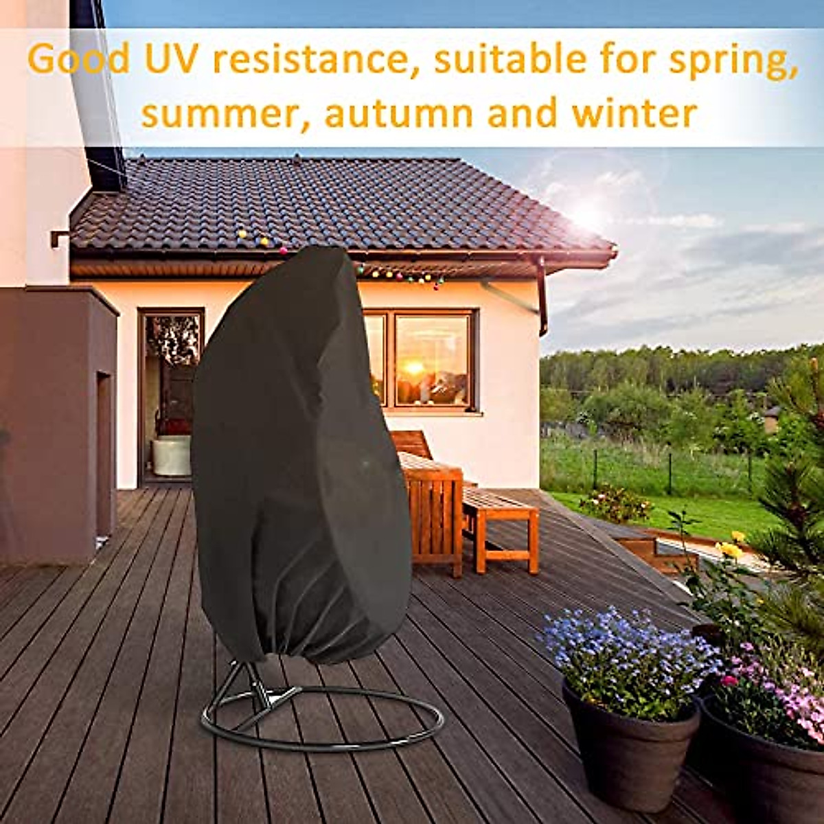 Reofrey Patio Hanging Chair Covers with Zipper Design, Egg Chair Covers for Outdoor Furniture, Durable Lightweight Waterproof and Anti-UV Swing Patio Chair Protector (Black, 75x45 in)