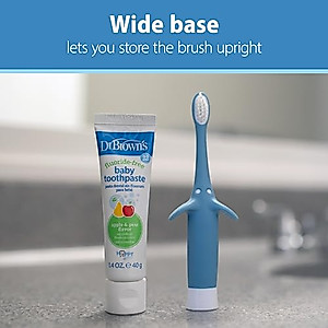 Dr. Brown's Infant-to-Toddler Training Toothbrush Set, Blue Elephant with Fluoride-Free Apple Pear Baby Toothpaste, 0-3 years