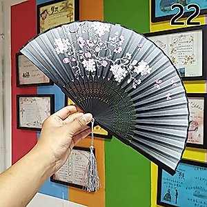 RAZZUM Decorative Folding Fans New Bamboo Vintage Folding Fan Chinese Style Silk Fan Summer Female Tassel Dance Hand Fan Portable Home Party Decor Craft Gifts Fan (Color : 22)