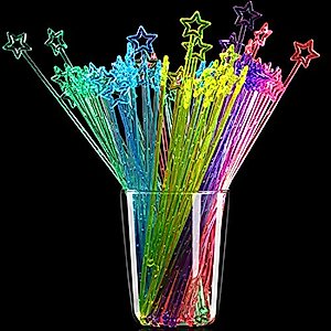100 Pieces 9.1 Inch Swizzle Sticks Cocktail Stirrers Plastic for Bar Disposible Plastic Star Top Crystal Swizzle Sticks (Multicolor)