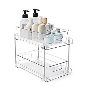 Bottone 2Tier Clear Organizer Under Sink Container Undersink Kitchen Shelf Medicine Cabniet Storage Bins Bottom Sliding Basket Bathroom Standing Space