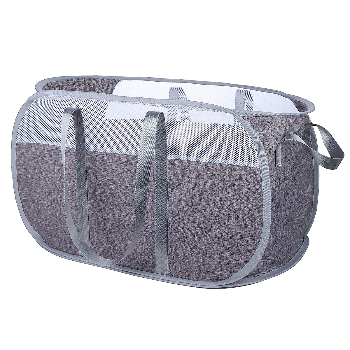 Pop Up Laundry Hamper，with Durable Handles collapsible laundry basket，Easy to Open and Fold for college Dorm,kids room，travel (Gray)…